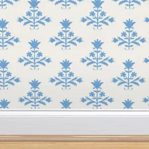 Spoonflower Tulip Reverse Cerulean Blue 100% Natural Sisal Grasscloth Wallcovering