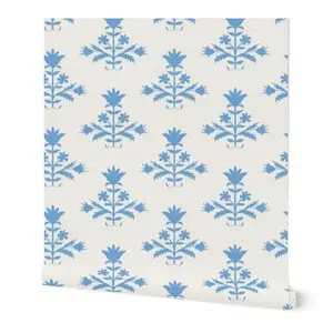 Spoonflower Tulip Reverse Cerulean Blue 100% Natural Sisal Grasscloth Wallcovering