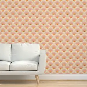 Spoonflower Small Aara Palm Floral Natural Pink 100% Natural Sisal Grasscloth Wallcovering - Pink,white