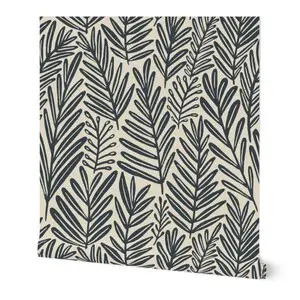 Spoonflower Shirley Leaves Monochrome 100% Natural Sisal Grasscloth Wallcovering - Beige,white