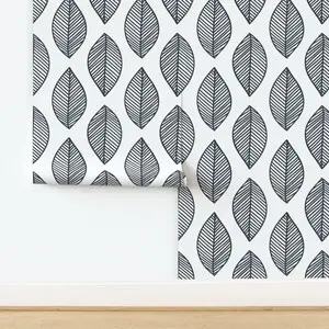 Spoonflower Botanical Leaves Nature Minimalist Lines Geometric Custom Pre-pasted Wallpaper