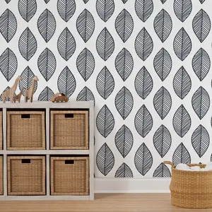 Spoonflower Botanical Leaves Nature Minimalist Lines Geometric Custom Pre-pasted Wallpaper