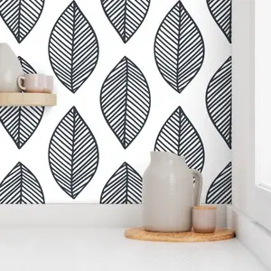 Spoonflower Botanical Leaves Nature Minimalist Lines Geometric Custom Pre-pasted Wallpaper