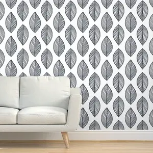 Spoonflower Botanical Leaves Nature Minimalist Lines Geometric Custom Pre-pasted Wallpaper