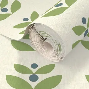 Spoonflower Scandinavian Leaves Mod 100% Natural Sisal Grasscloth Wallcovering - Green