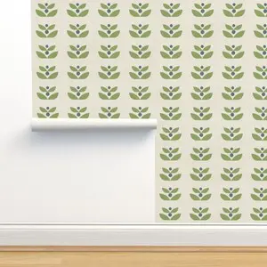 Spoonflower Scandinavian Leaves Mod 100% Natural Sisal Grasscloth Wallcovering - Green