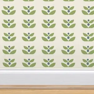 Spoonflower Scandinavian Leaves Mod 100% Natural Sisal Grasscloth Wallcovering - Green