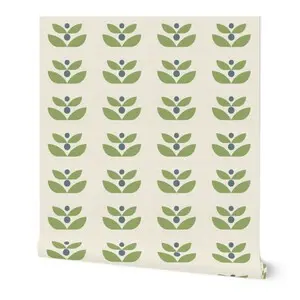 Spoonflower Scandinavian Leaves Mod 100% Natural Sisal Grasscloth Wallcovering - Green