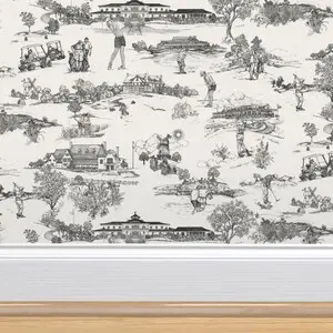 Spoonflower Toile And White 100% Natural Sisal Grasscloth Wallcovering - Black