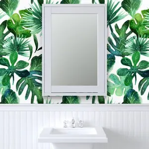 Spoonflower Tropical Leaves Palm Monstera Jungle Medium Custom Removable Wallpaper