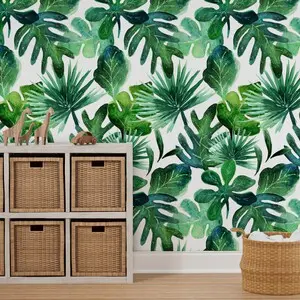 Spoonflower Tropical Leaves Palm Monstera Jungle Medium Custom Removable Wallpaper