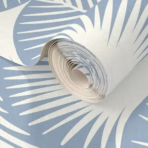 Spoonflower Tropical Geometry Grey Blue 100% Natural Sisal Grasscloth Wallcovering - White,blue,gray