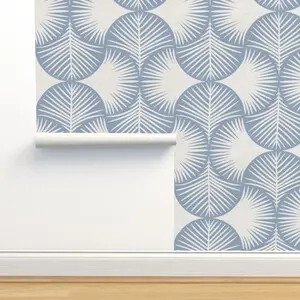 Spoonflower Tropical Geometry Grey Blue 100% Natural Sisal Grasscloth Wallcovering