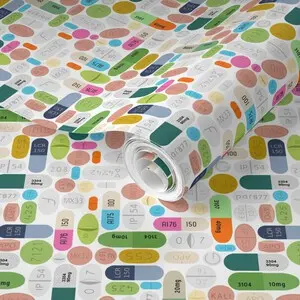 Spoonflower Pills Drugs Depression Custom Removable Wallpaper White,blue,yellow
