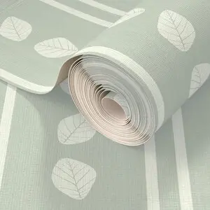 Spoonflower Vertical Stripe Ulu Breadfruit Leaf Neutrals 100% Natural Sisal Grasscloth Wallcovering - Green