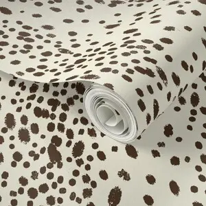 Spoonflower Dots Warm White Spots Paint Animal Print Dalmation Custom Removable Wallpaper - Brown,green,gray
