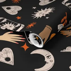 Spoonflower Stars Sun Halloween Costume Witch Moon Tarot Traditional Wallpaper - Brown,gray