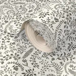 Spoonflower Veronica Charcoal On White 100% Natural Sisal Grasscloth Wallcovering - Black,gray