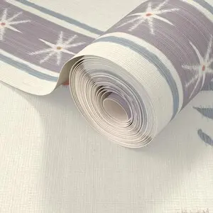 Spoonflower Tulip Indienne Stripe Blue Lilac Terracotta 100% Natural Sisal Grasscloth Wallcovering Blue