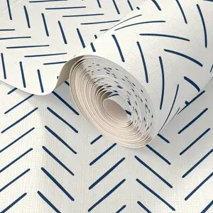 Spoonflower Tracks Blue On White 100% Natural Sisal Grasscloth Wallcovering - Blue,white