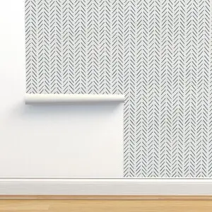 Spoonflower Tracks Blue On White 100% Natural Sisal Grasscloth Wallcovering