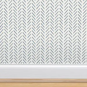 Spoonflower Tracks Blue On White 100% Natural Sisal Grasscloth Wallcovering