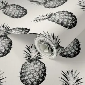 Spoonflower Pineapples Black Cream Large Pineapple Fruit Custom Removable Wallpaper
