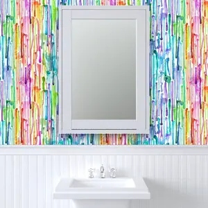 Spoonflower Happy Colorful Watercolor Paint Drips Custom Pre-pasted Wallpaper