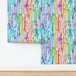Spoonflower Happy Colorful Watercolor Paint Drips Custom Pre-pasted Wallpaper