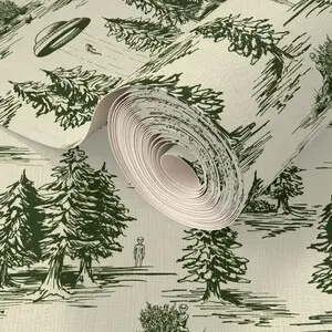 Spoonflower Small Scale Forest & Cream Alien Abduction 100% Natural Sisal Grasscloth Wallcovering