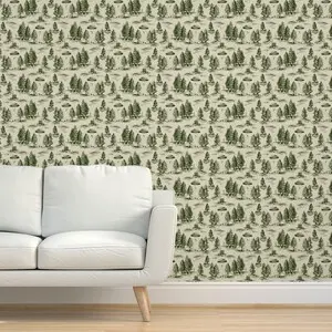 Spoonflower Small Scale Forest & Cream Alien Abduction 100% Natural Sisal Grasscloth Wallcovering