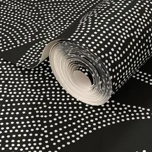 Spoonflower Ulu Pierced White On Black 450 100% Natural Sisal Grasscloth Wallcovering - Black,white