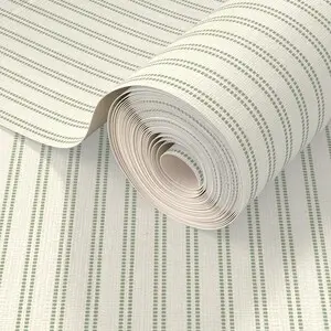 Spoonflower Seeded Stripe: Sage Green Thin Stripe Double 100% Natural Sisal Grasscloth Wallcovering