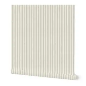 Spoonflower Seeded Stripe: Sage Green Thin Stripe Double 100% Natural Sisal Grasscloth Wallcovering