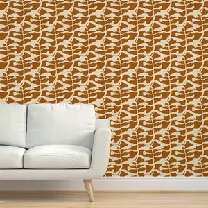 Spoonflower Shaky Leaf Tendril Rust 100% Natural Sisal Grasscloth Wallcovering