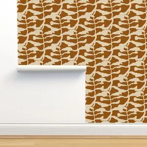 Spoonflower Shaky Leaf Tendril Rust 100% Natural Sisal Grasscloth Wallcovering