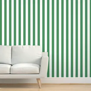 Spoonflower Stripes Striped Vertical Kelly Traditional Wallpaper