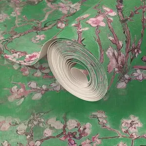 Spoonflower Vangogh 100% Natural Sisal Grasscloth Wallcovering - Green