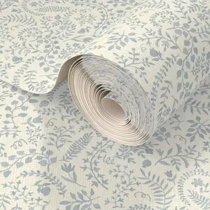 Spoonflower Veronica Quiet On Cream 100% Natural Sisal Grasscloth Wallcovering - Blue