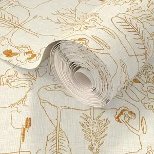 Spoonflower Tree Line Cream Med 100% Natural Sisal Grasscloth Wallcovering - Orange
