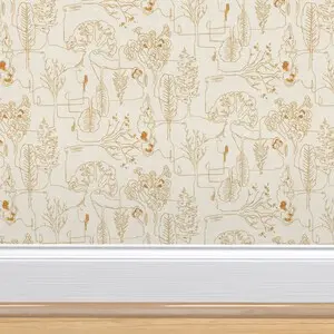 Spoonflower Tree Line Cream Med 100% Natural Sisal Grasscloth Wallcovering