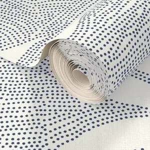Spoonflower Ulu Pierced Faded Indigo On White 250 100% Natural Sisal Grasscloth Wallcovering - Indigo,blue