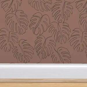 Spoonflower Troppo Monstera Single Line Elle Deep Tan 100% Natural Sisal Grasscloth Wallcovering