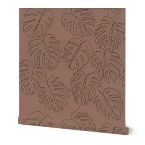 Spoonflower Troppo Monstera Single Line Elle Deep Tan 100% Natural Sisal Grasscloth Wallcovering