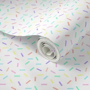 Spoonflower Sprinkles Candy Confetti Tiny Scale Rainbow Custom Pre-pasted Wallpaper - White,gray,sage