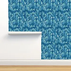 Spoonflower Under The Sea Mid 100% Natural Sisal Grasscloth Wallcovering