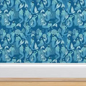 Spoonflower Under The Sea Mid 100% Natural Sisal Grasscloth Wallcovering