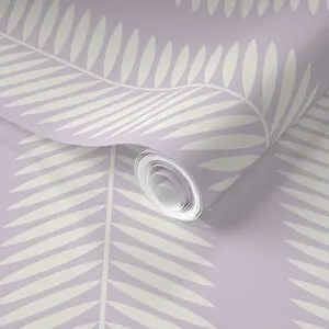 Spoonflower Stripe Leaves Vine Lilac Lavender Herringbone Custom Pre-pasted Wallpaper - Purple,gray,white