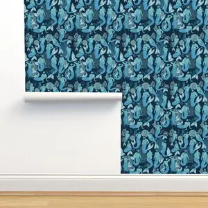 Spoonflower Under The Sea Navy 100% Natural Sisal Grasscloth Wallcovering