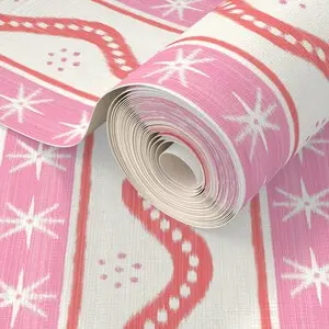Spoonflower Valentine Charlie Stripe 100% Natural Sisal Grasscloth Wallcovering Red
